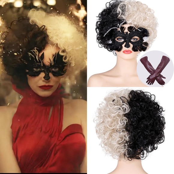 Fashiondeityshair | Hair | Cruella D Short Halloween Curly Black Blonde ...